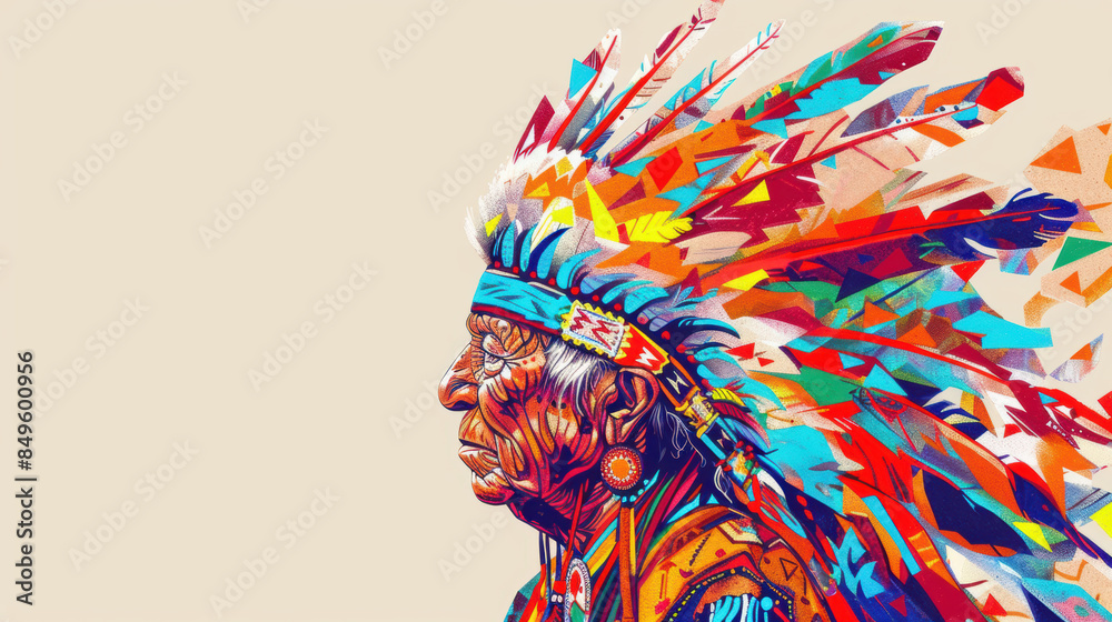 Indigenous elder adorned in a vibrant traditional headdress. Concept ...