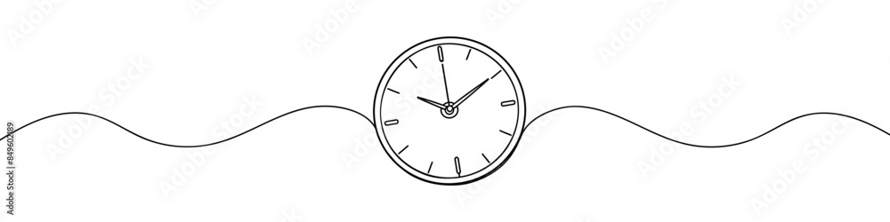 Continuous one line drawing clock icon with doodle hand drawn style ...