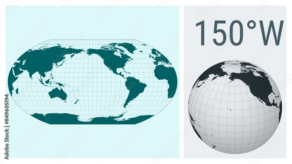 World Map Animation. Wagner VI projection. Solid color style. Animated ...