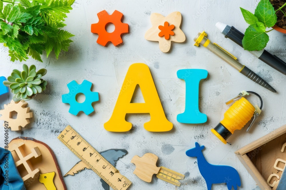 AI letters with tools and gears, representing artificial intelligence ...