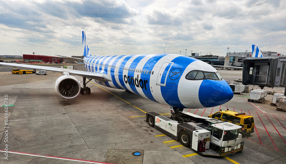 FRANKFURT, GERMANY-JUNE 10, 2024: German “Condor Airbus 330neo” getting ...