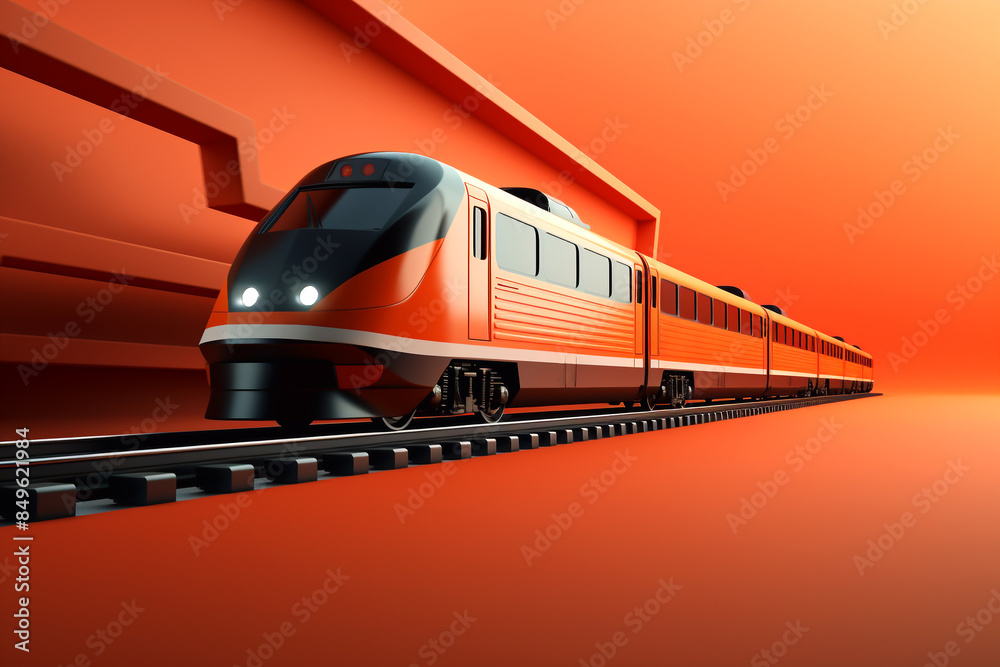 Minimalist design of a fast subway train in orange and black. High ...