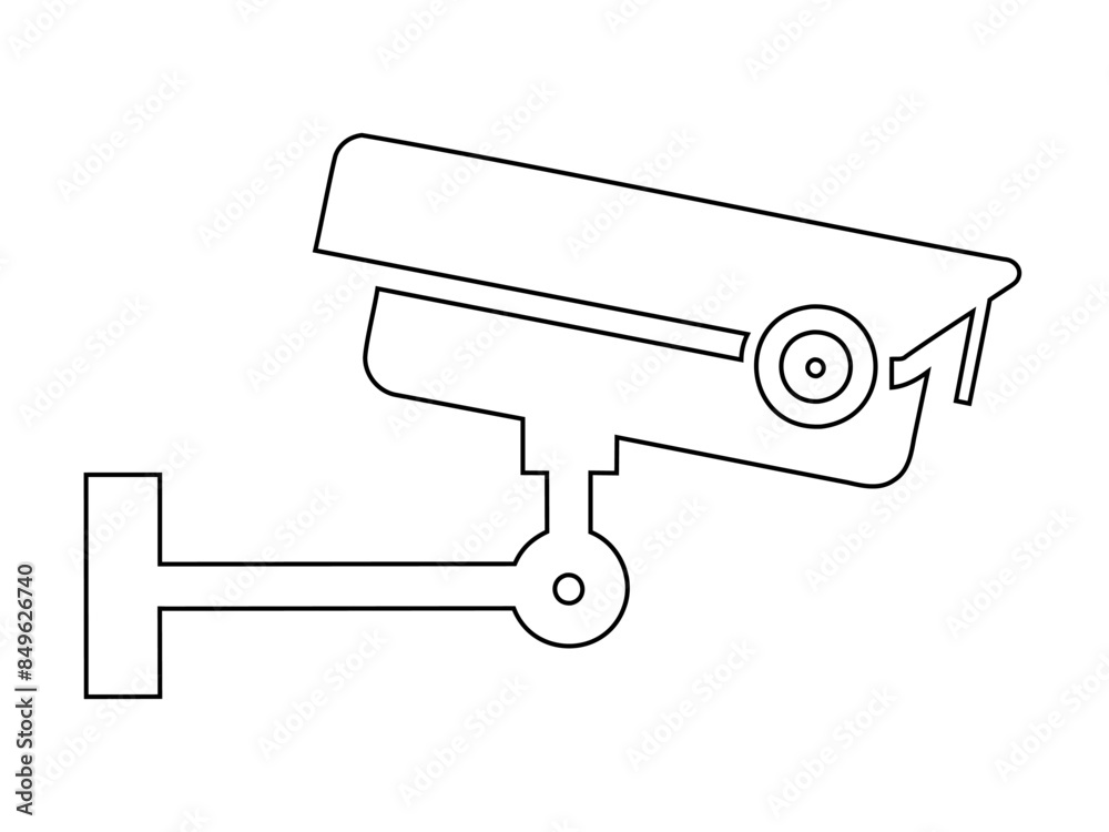Black outline illustration of a security camera isolated on white ...