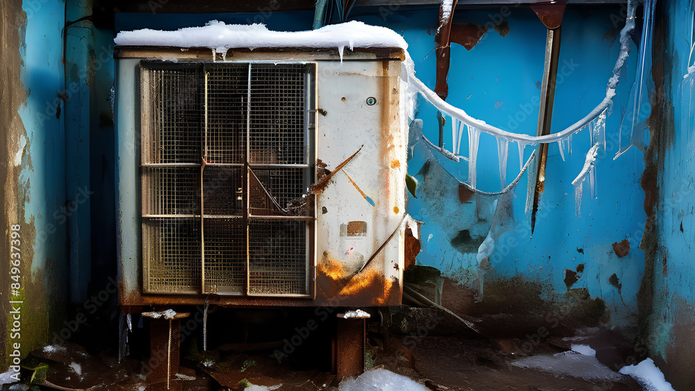 Damaged Split AC & Deep Freezer with Ice Cubes: Rusted, Covered in ...