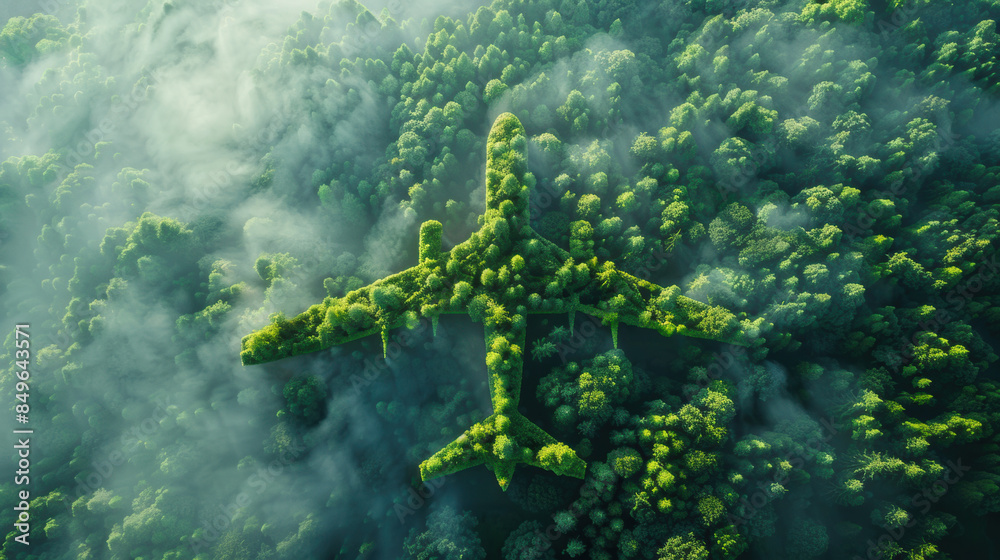 Airplane shape formed entirely by green trees. Concept of Sustainable ...