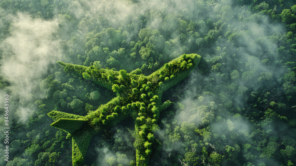 Airplane shape formed entirely by green trees. Concept of Sustainable ...