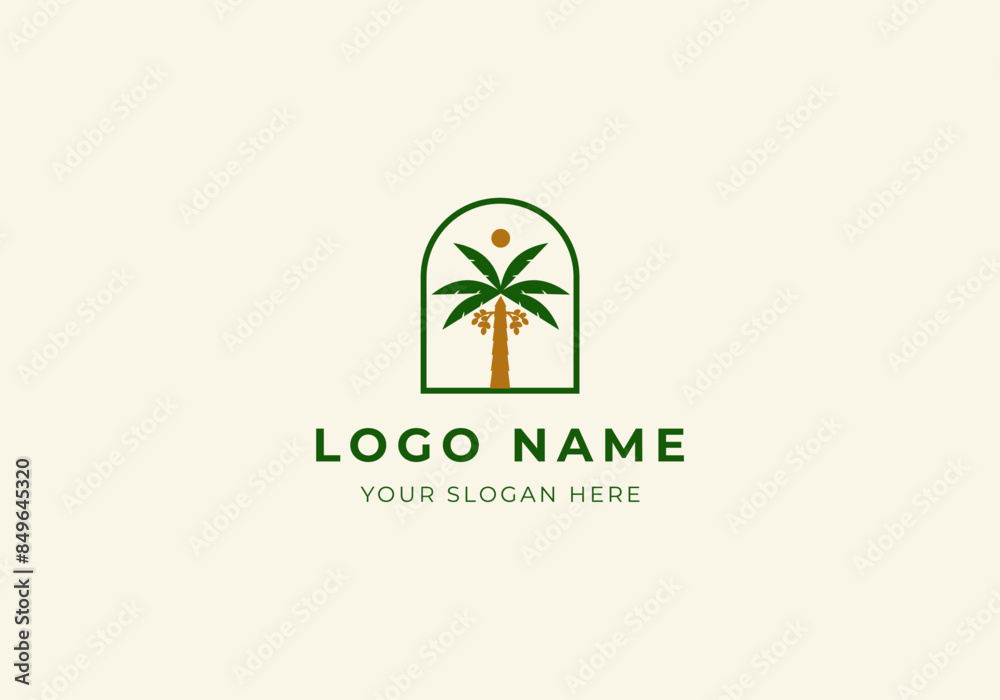 Logo Palm tree with dates fruit and Line frame, Logo palm farm, Modern ...