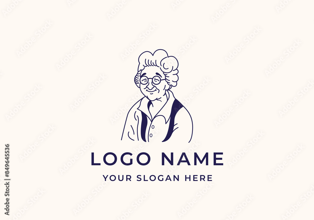 Logo lineart grandmother smile wearing glasses. Logo grandma, line ...