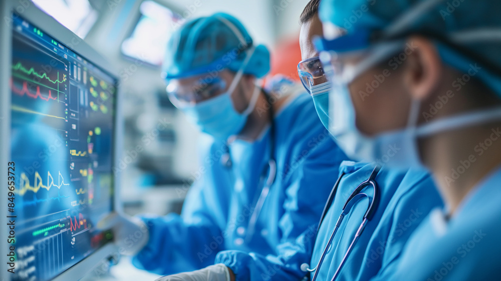 Medical Team in Operating Room Monitors Vital Signs on Advanced Medical ...