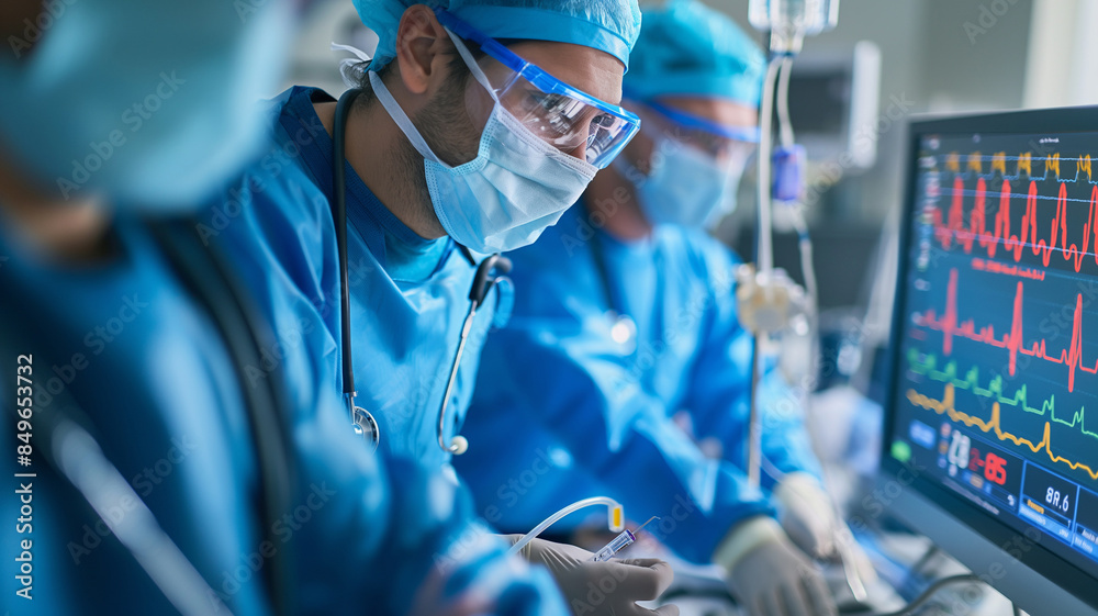 Medical Team in Operating Room Monitors Vital Signs on Advanced Medical ...