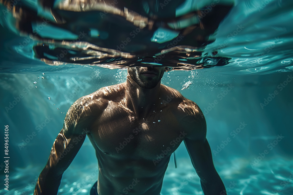 Man Six Pack Swimming Toned Torso Cutting Water Athletic Muscular Male ...