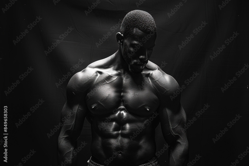 Physically Fit Black Man Orange Background Athletic Muscular Male Fit ...