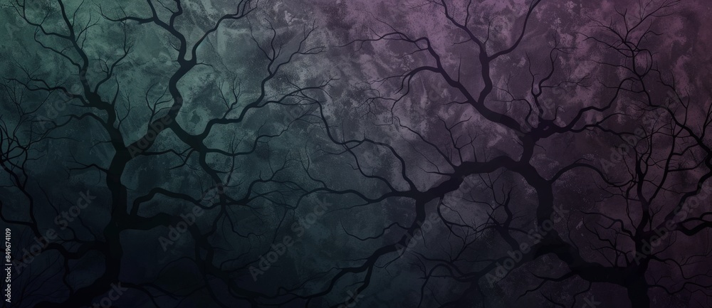 Spooky bare branches reaching up against a textured background with a ...