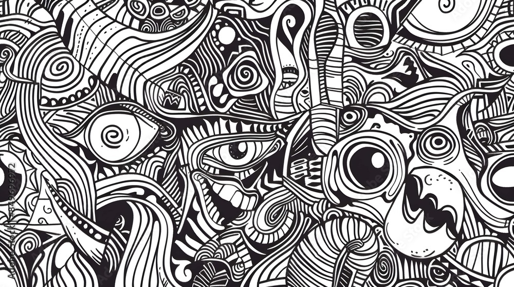 Abstract surreal detailed doodle - coloring page for adults. Stock ...