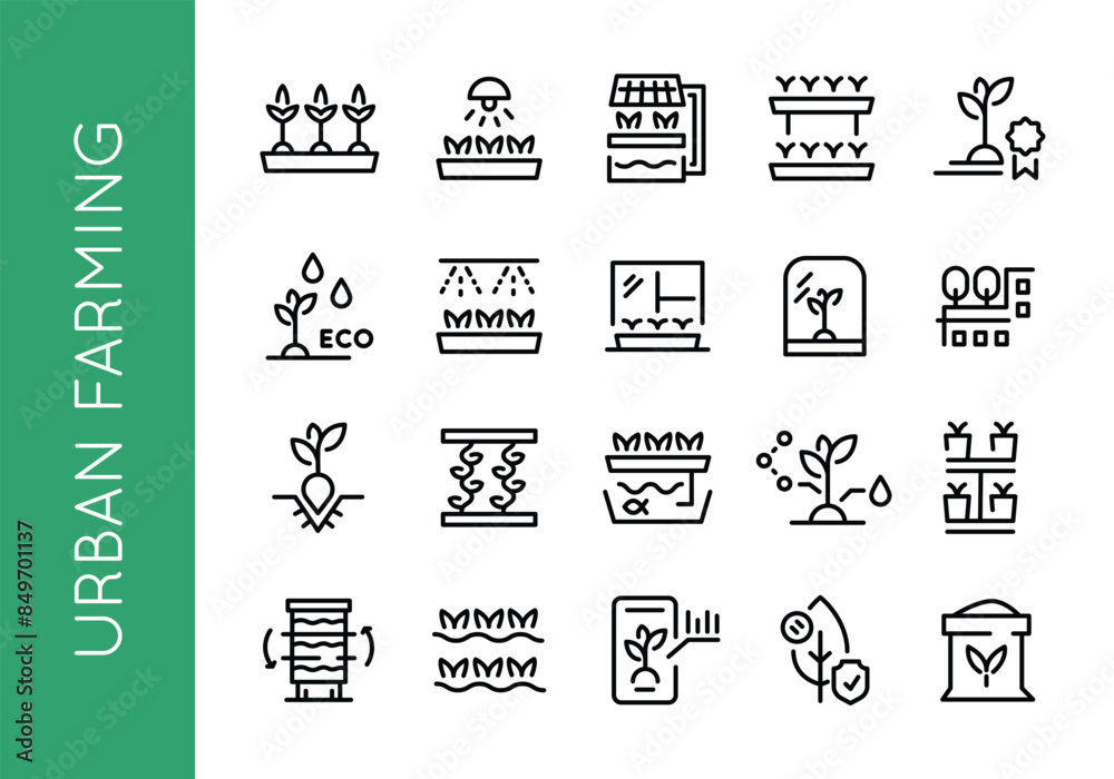 Urban farming icons. Set of 20 urban farming trendy minimal icons ...