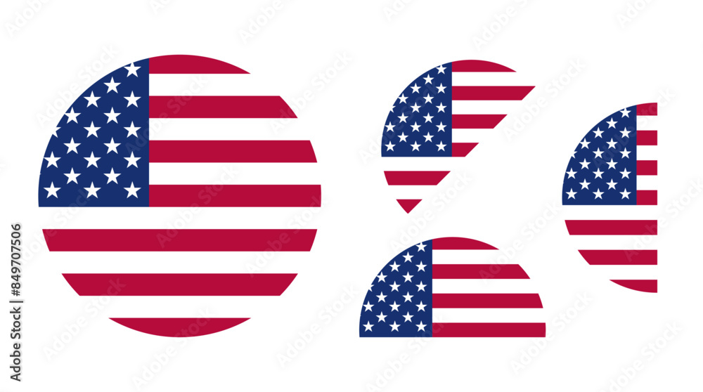 Round, half american flag button vector illustration. Circle usa ...