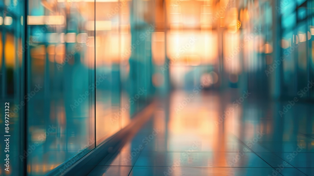Blurred glass wall of modern office building in business center ...