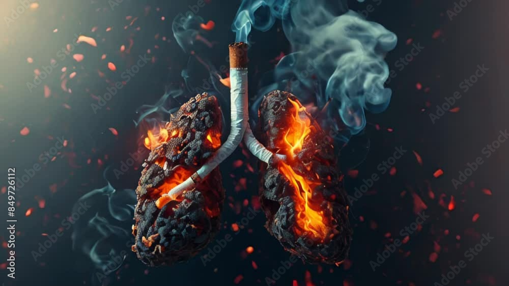 animation of human lungs where the trachea is cigarette, the right and ...