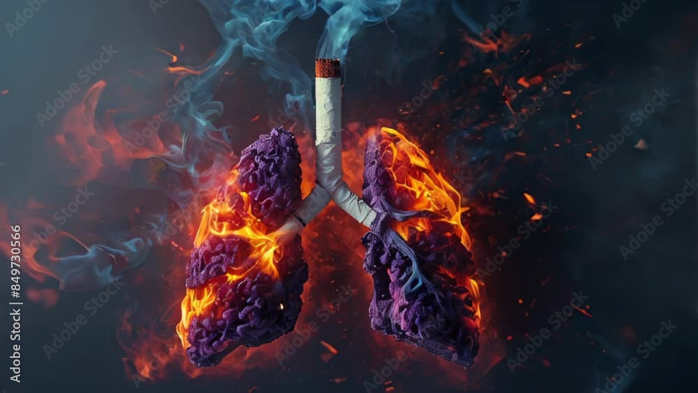 animation of human lungs where the trachea is cigarette, the right and ...