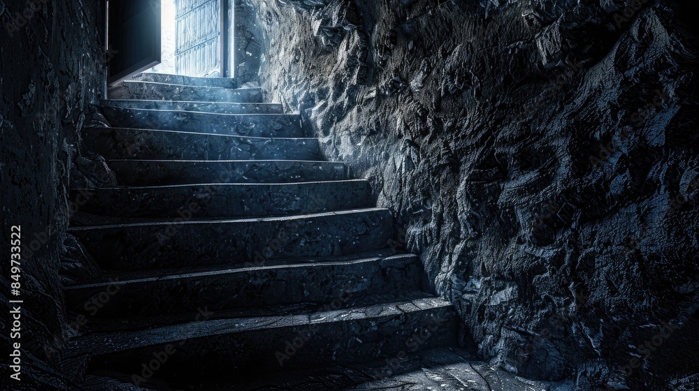 Ancient stone steps descending into darkness, leading to an underground ...