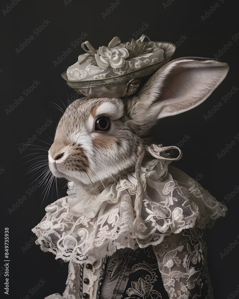 rabbit dressed in Victorian attire Stock Photo | Adobe Stock