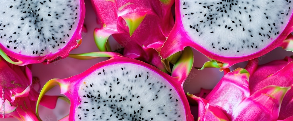 Dragon fruit slice macro close-up. Fresh dragon fruit texture surface ...