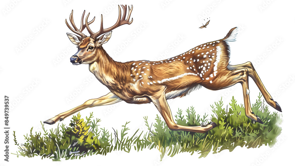 Illustration of deer running in grass isolated on a transparent ...