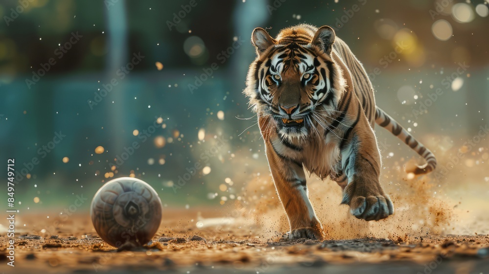 A photo with the meaning of a tough soccer player. A photo of a tiger ...
