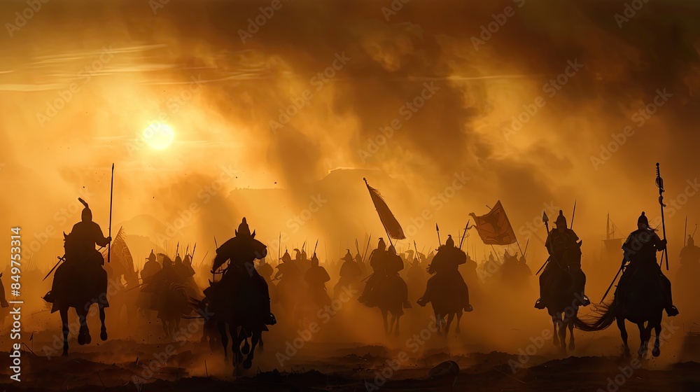 Silhouette of Cavalry on Ancient Chinese Battlefields: Majestic Scene ...