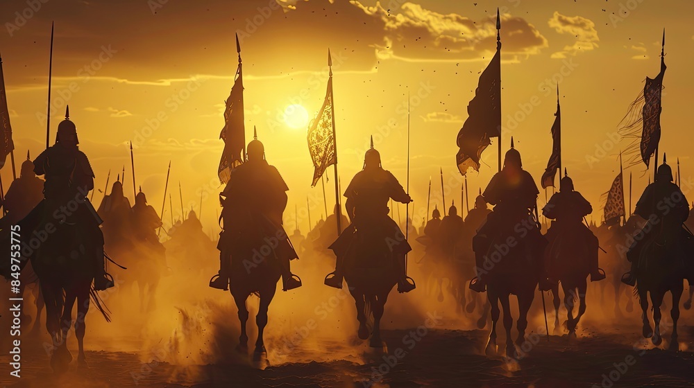 Silhouette of Cavalry on Ancient Chinese Battlefields: Majestic Scene ...