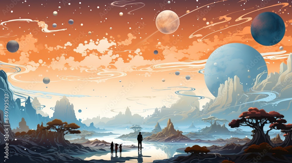 The formation of planetary atmospheres, depicted with swirling clouds ...