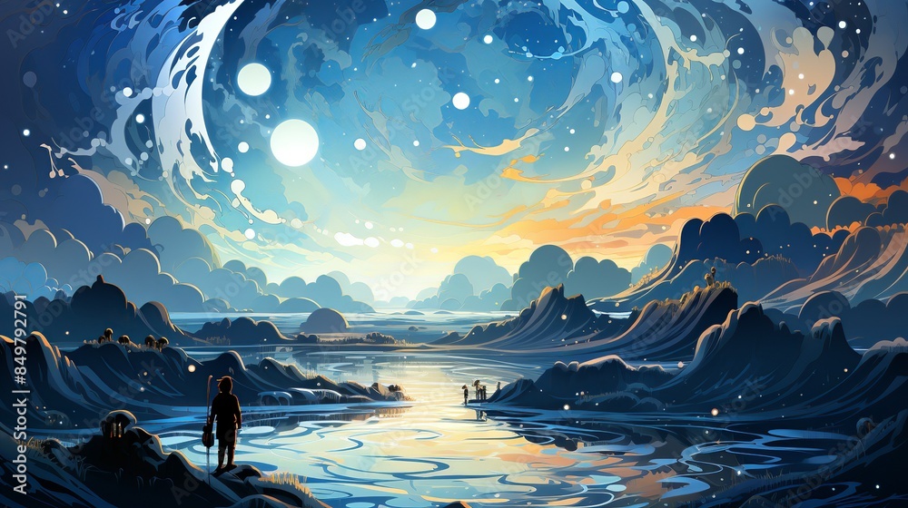 The origins of water in the universe, depicted with streams and ...