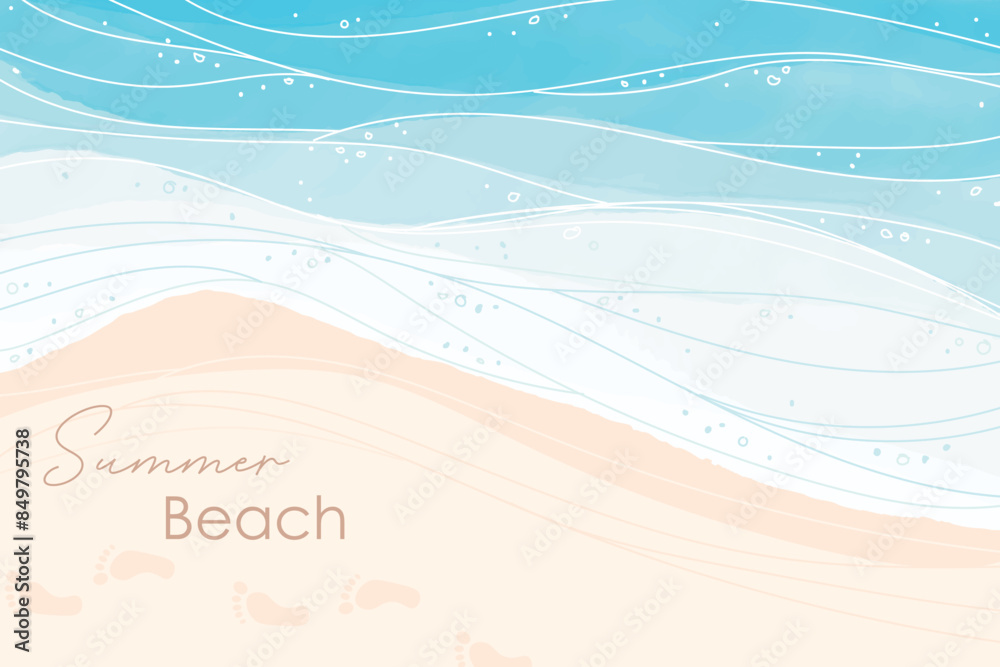Abstract blue beach watercolor waves background. Summer beach banner ...