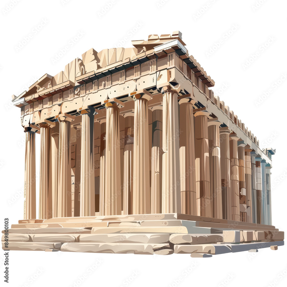 Illustration of the Parthenon temple, an iconic symbol of ancient Greek architecture with tall ...