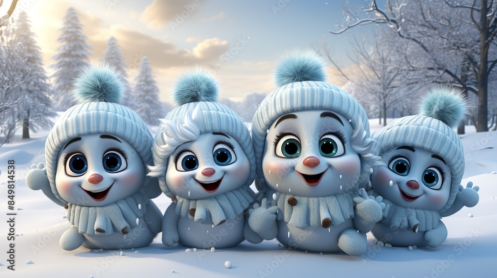 Frosty pals engaged in a spirited snowball fight, laughter echoing ...