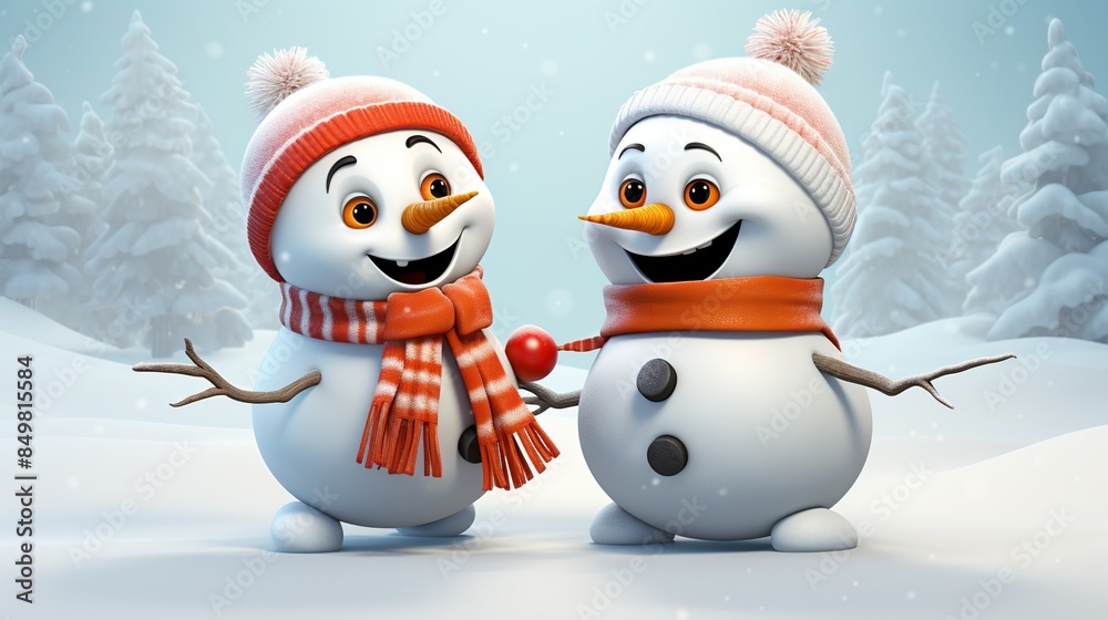 Snowman duo engaging in a friendly game of tug-of-war with a scarf ...