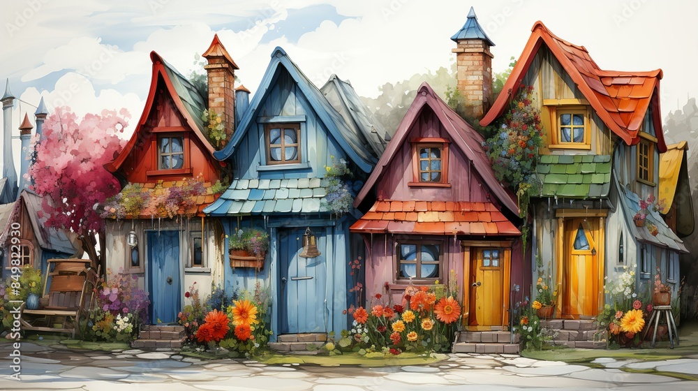Gnome artists painting colorful murals on the walls of their tiny homes ...