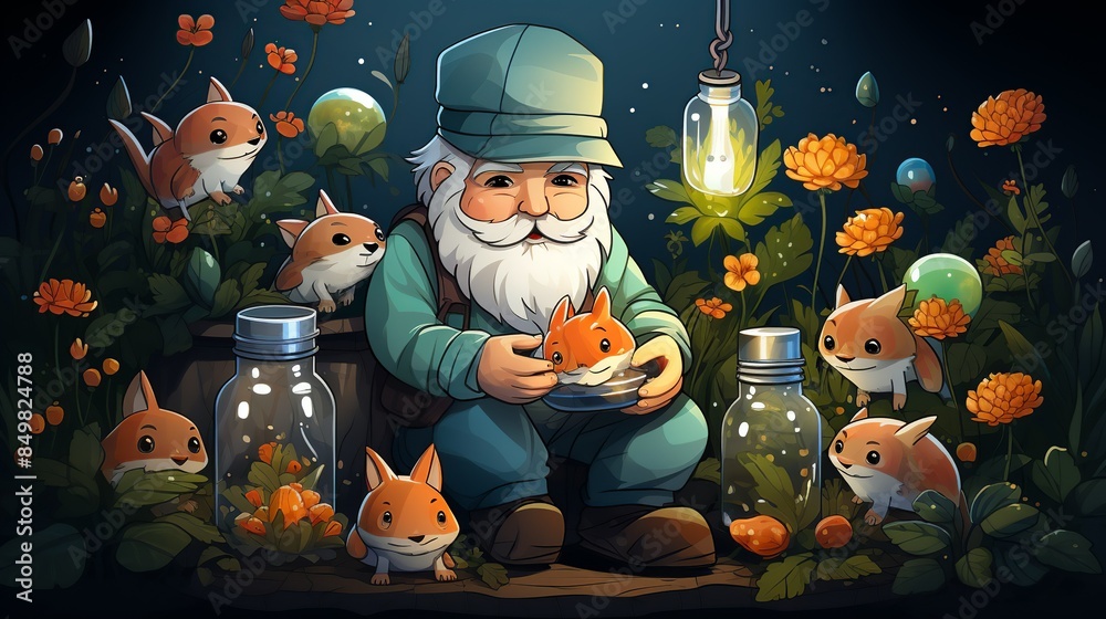 Gnome doctors tending to injured woodland creatures, their gentle touch ...