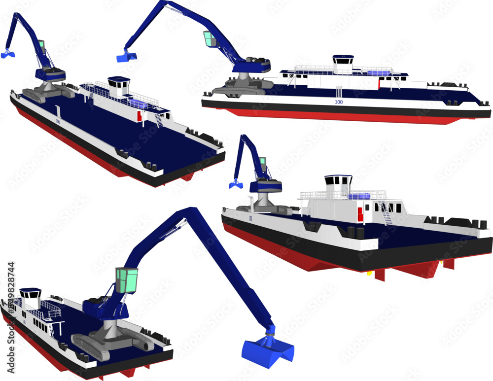 Vector illustration sketch of industrial crane pontoon boat design for ...