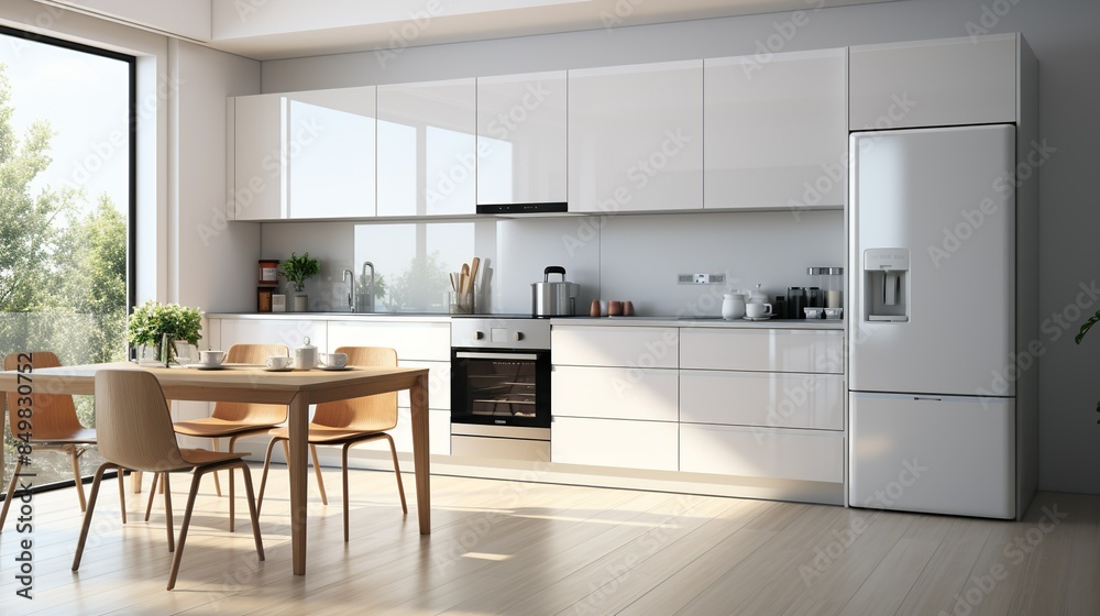 Kitchenette in a small minimalist house with integrated appliances ...