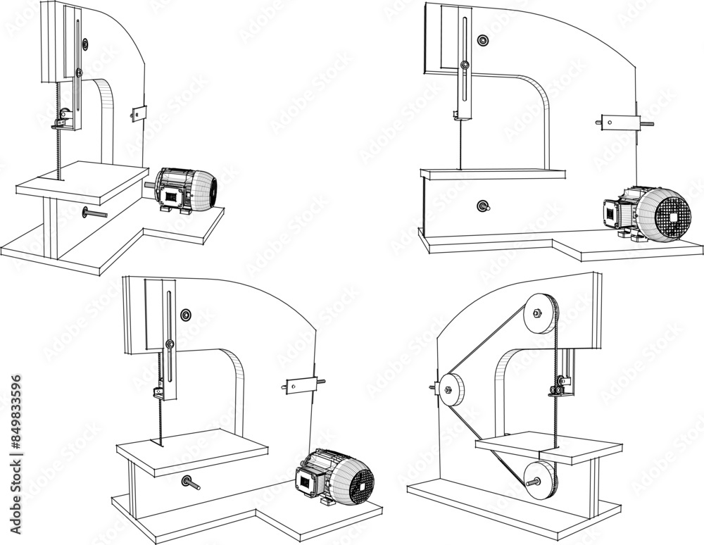 Vector illustration sketch of wood cutting machine design drawing for ...