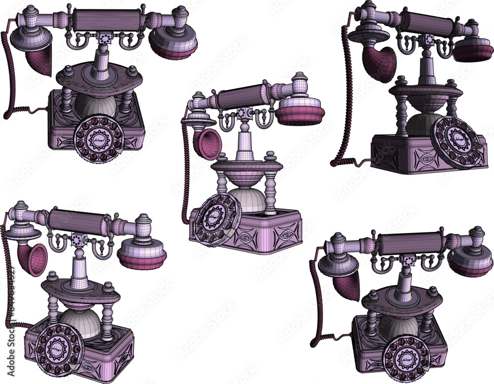 Vector illustration sketch of old vintage telephone communication ...