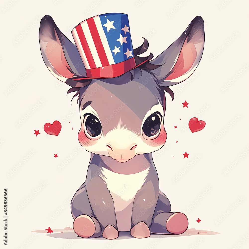 Cute cartoon donkey in Uncle Sam hat. Cartoon patriotic character ...