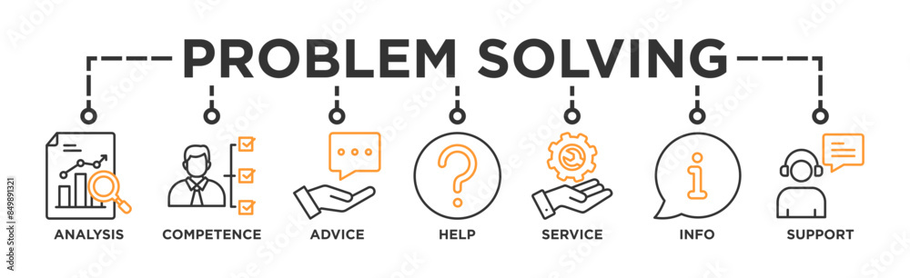 Problem solving banner web icon vector illustration concept with icon ...