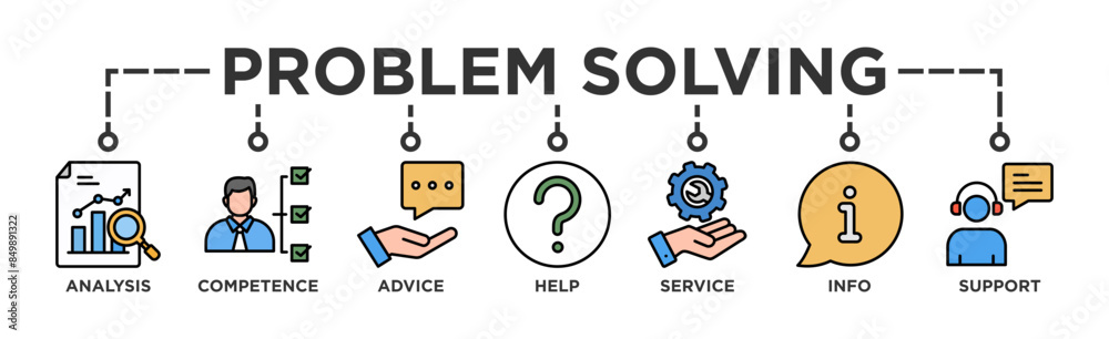 Problem solving banner web icon vector illustration concept with icon ...
