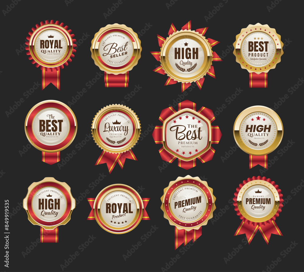 Set of Gold Seal Labels Collection ribbon, Golden luxury labels, gold ...