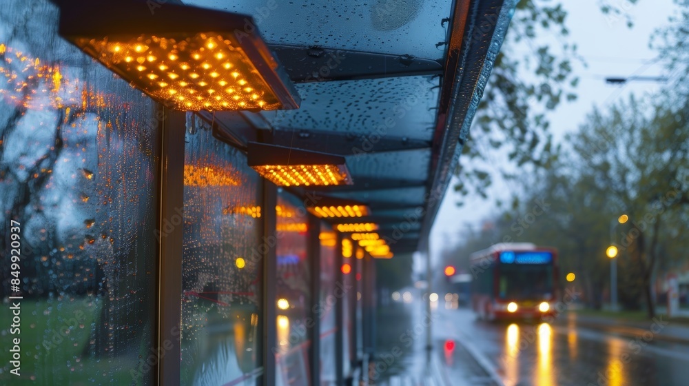 A rainy day is no match for this bus stop equipped with solar panels ...