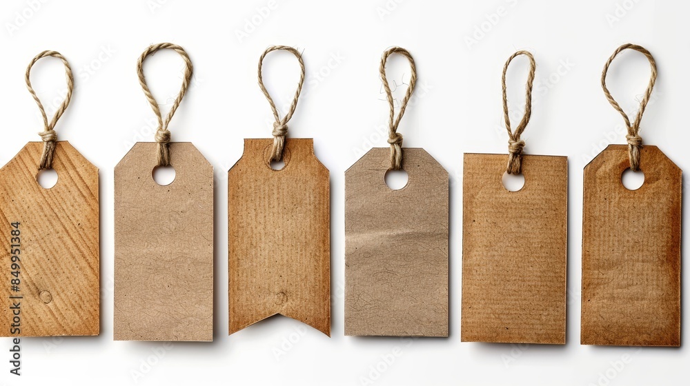 Collection of blank cardboard labels, isolated background, studio ...
