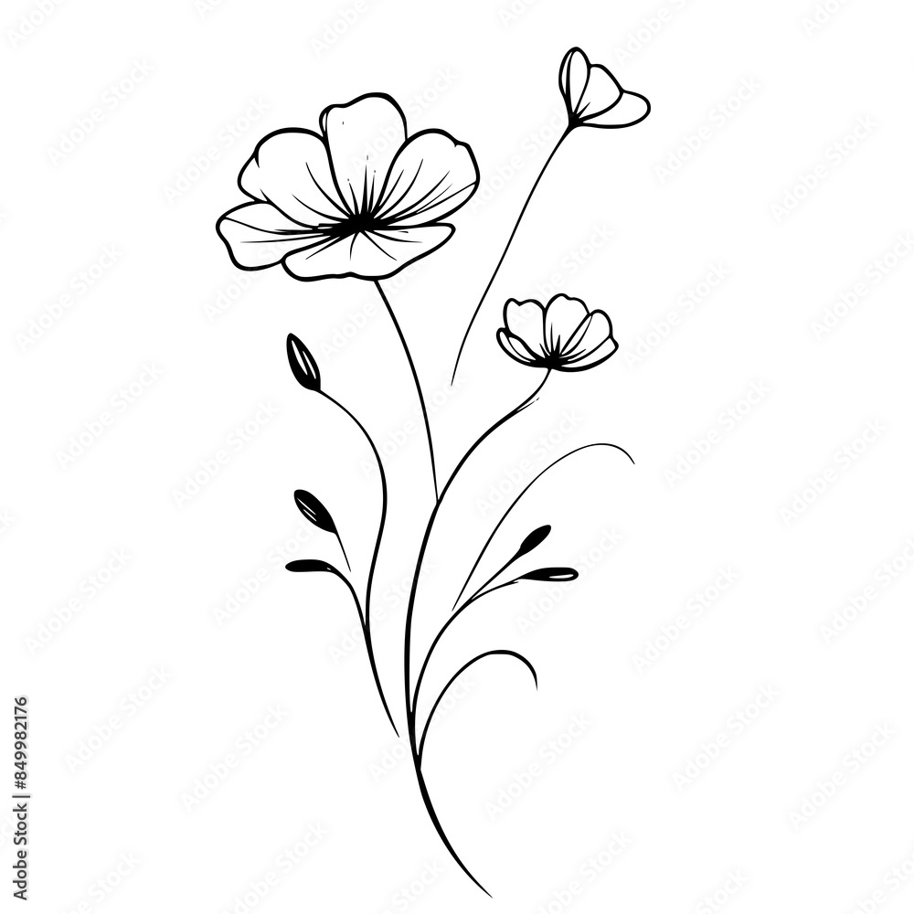 This is an illustration of flowers in a simple and modern line art ...