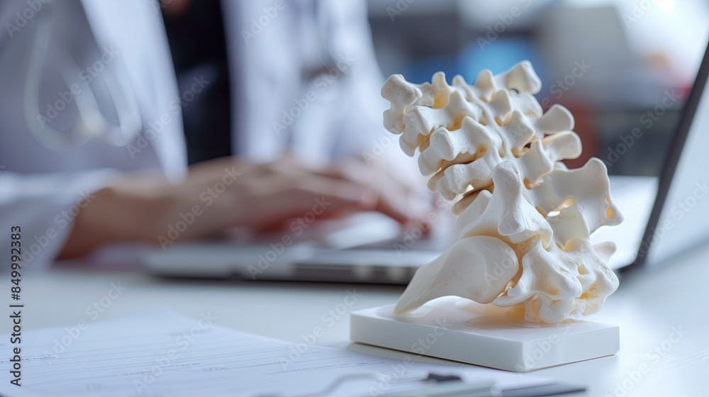 Model of a bone on the desk of an osteopathic doctor. Educational ...